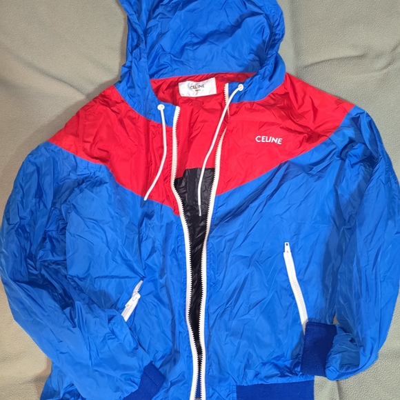 Celine | Jackets & Coats | Celine Raincoat In Blue And Red | Poshmark